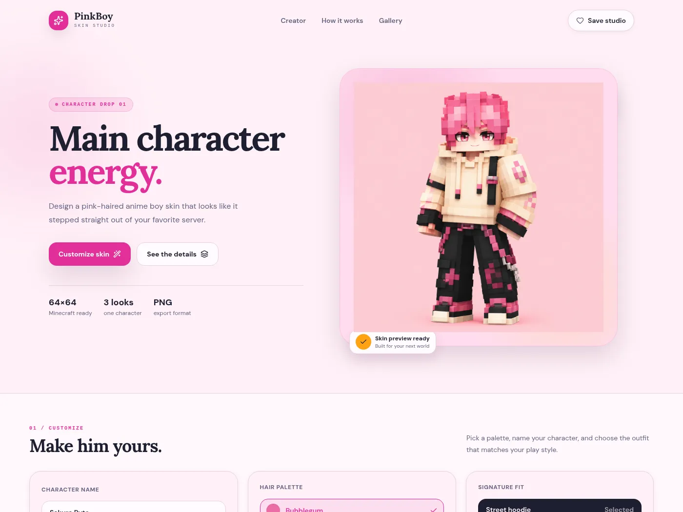 Pink Anime Boy Skin