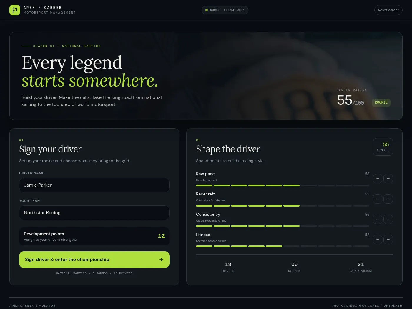 Racing Career Simulator