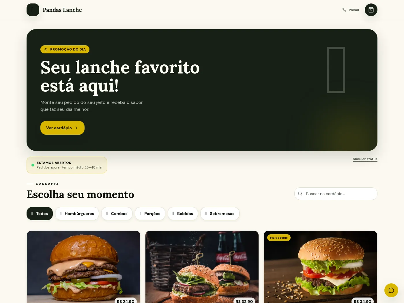Pandas Lanche Cardápio