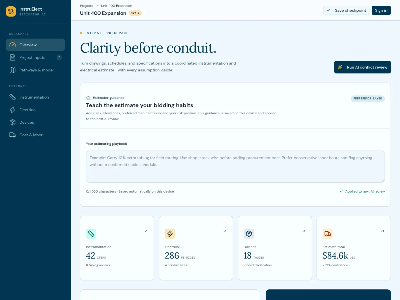 InstruElect Estimator AI