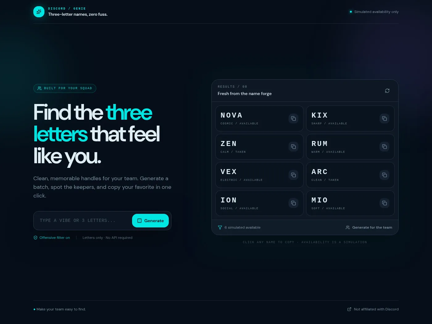 Discord 3-Letter Genie