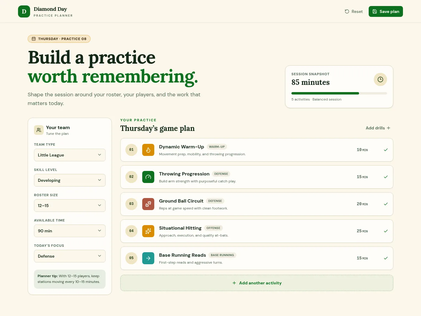 Baseball Practice Planner