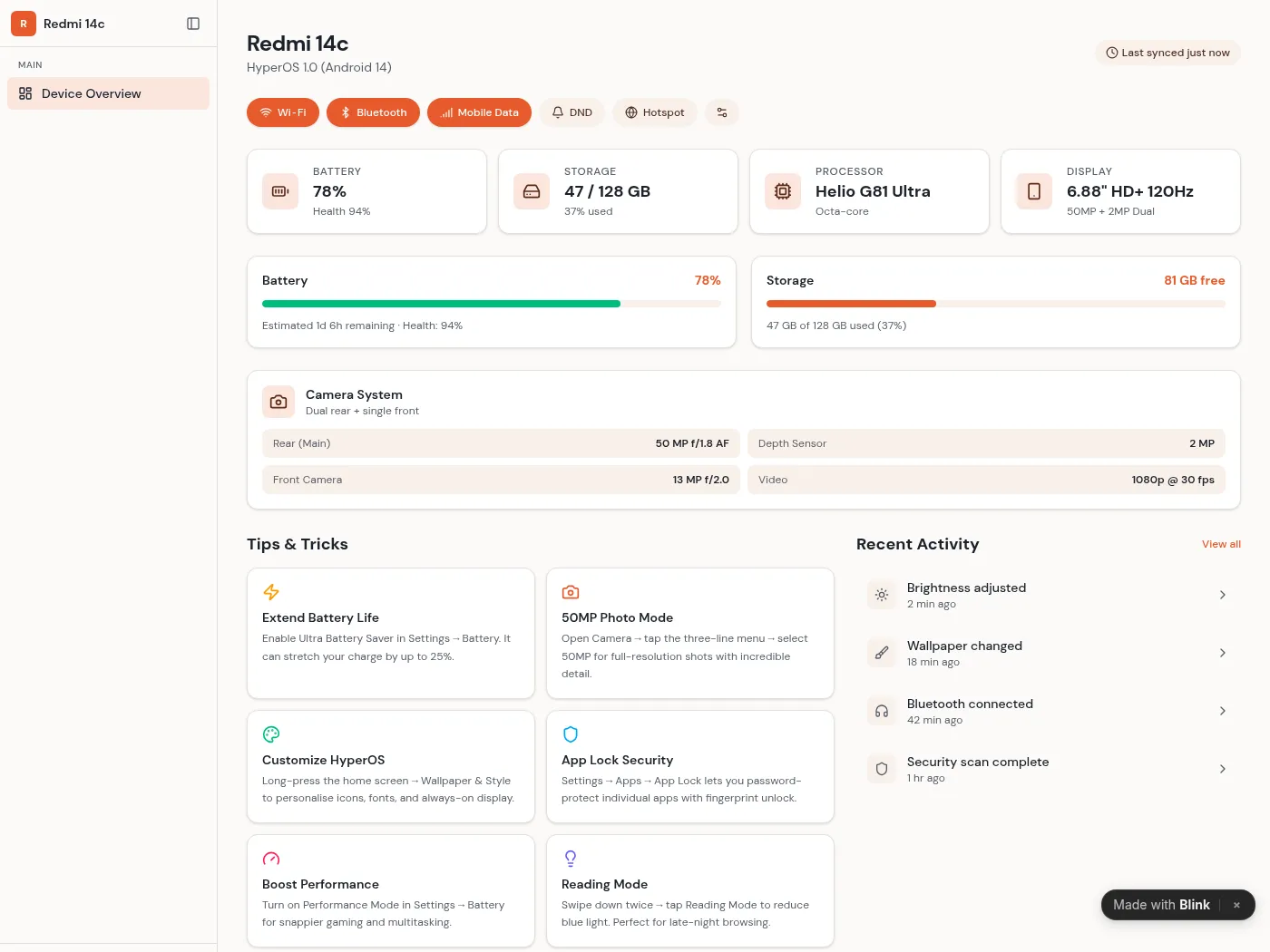 Redmi 14c Dashboard