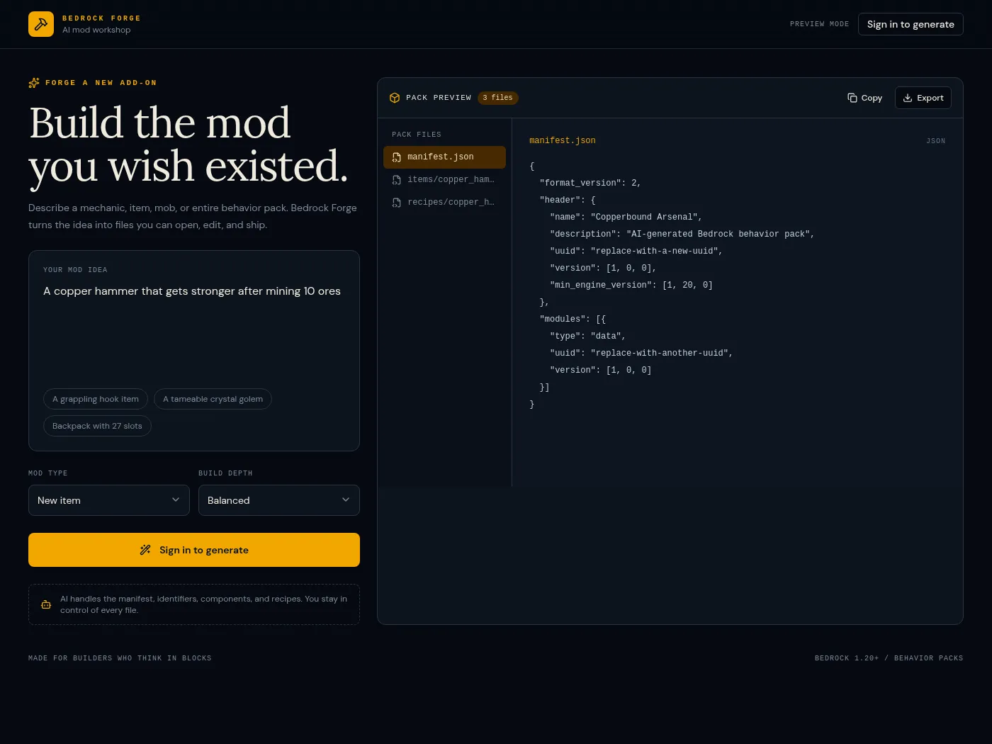 AI Bedrock Mod Maker
