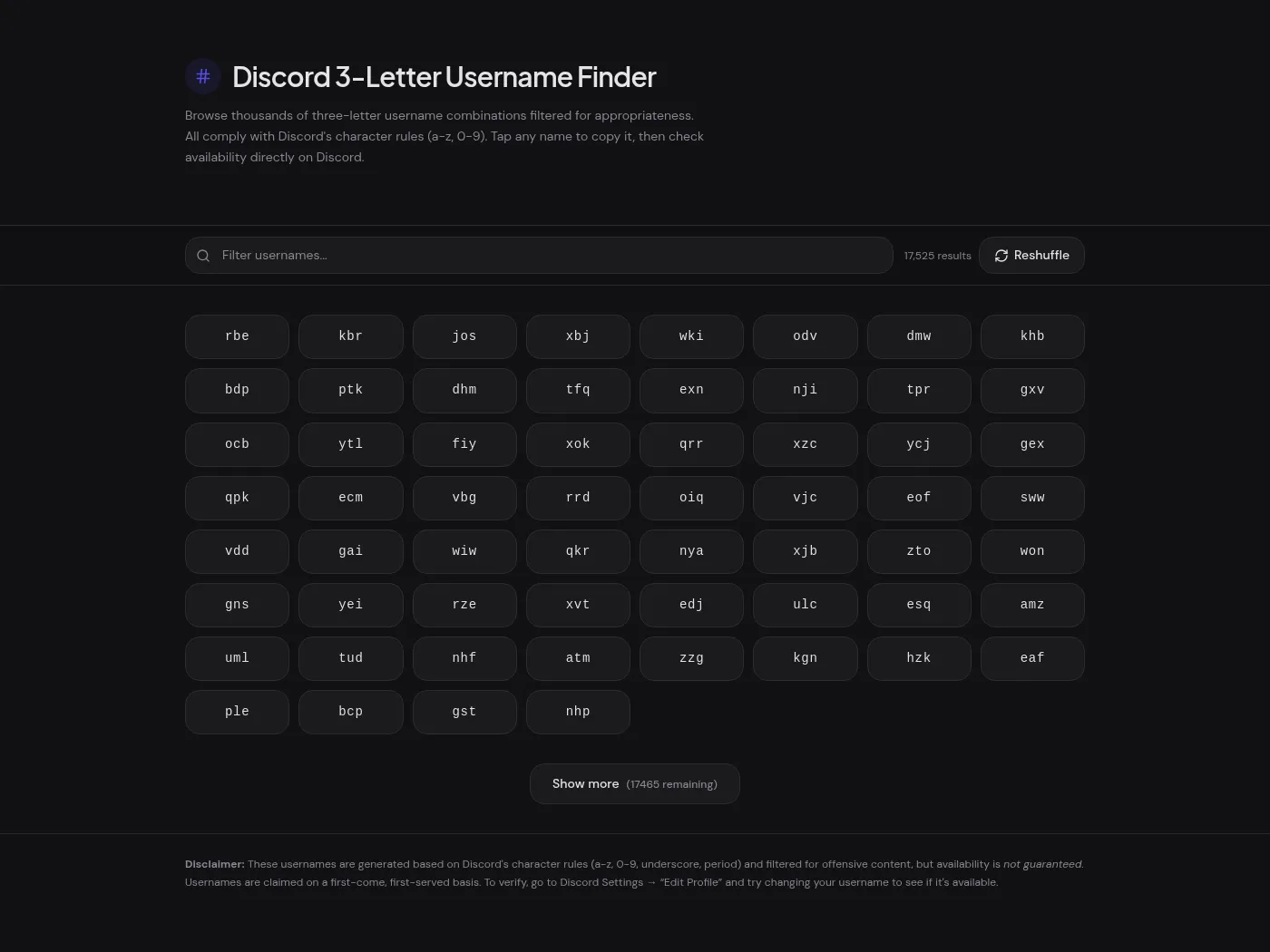 Discord 3-Letter Finder