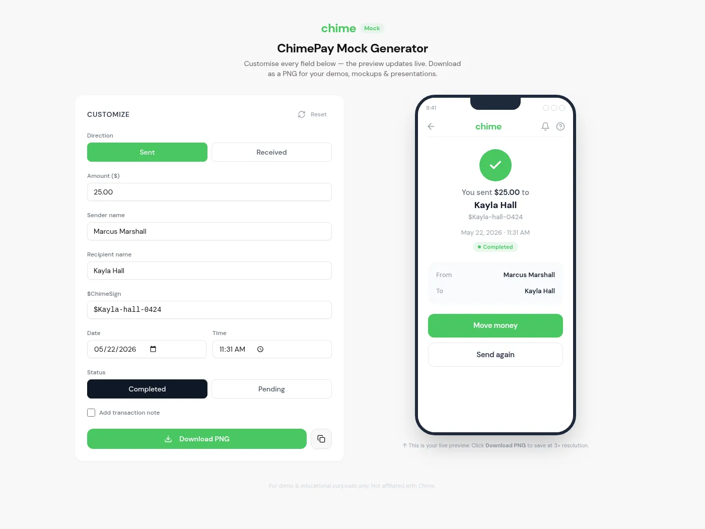 ChimePay Mock Generator