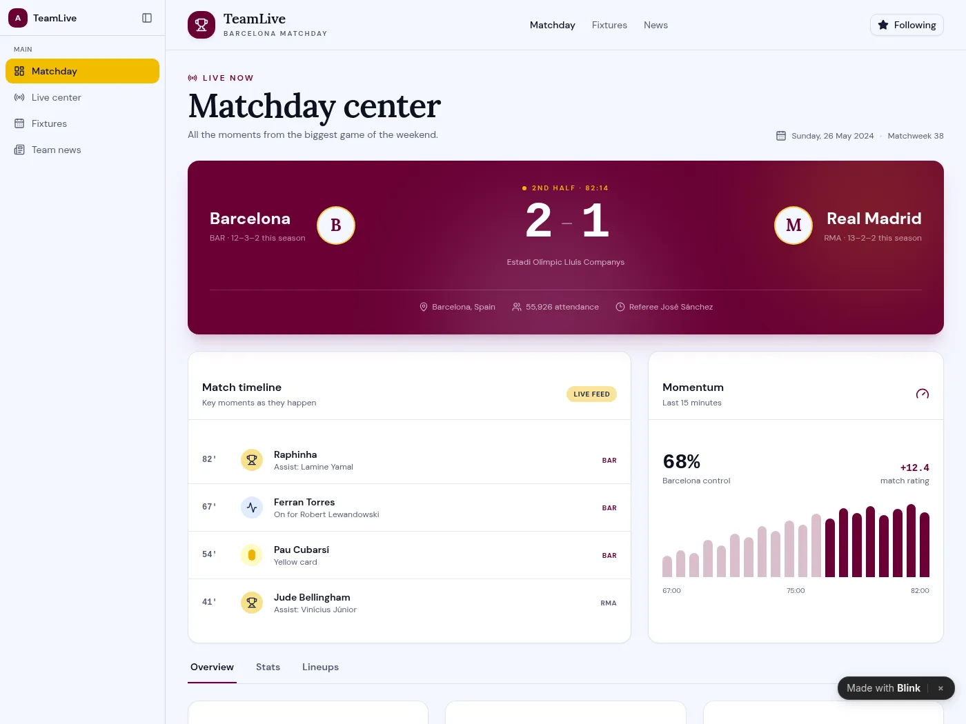 TeamLive Football Dashboard