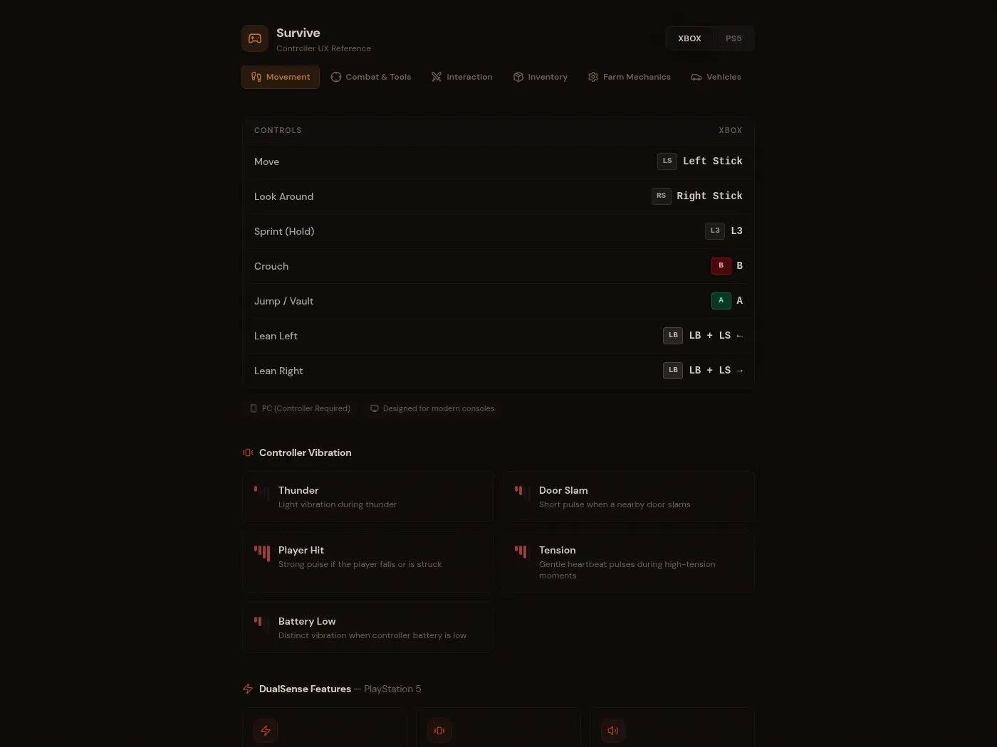 Survive Controller UX