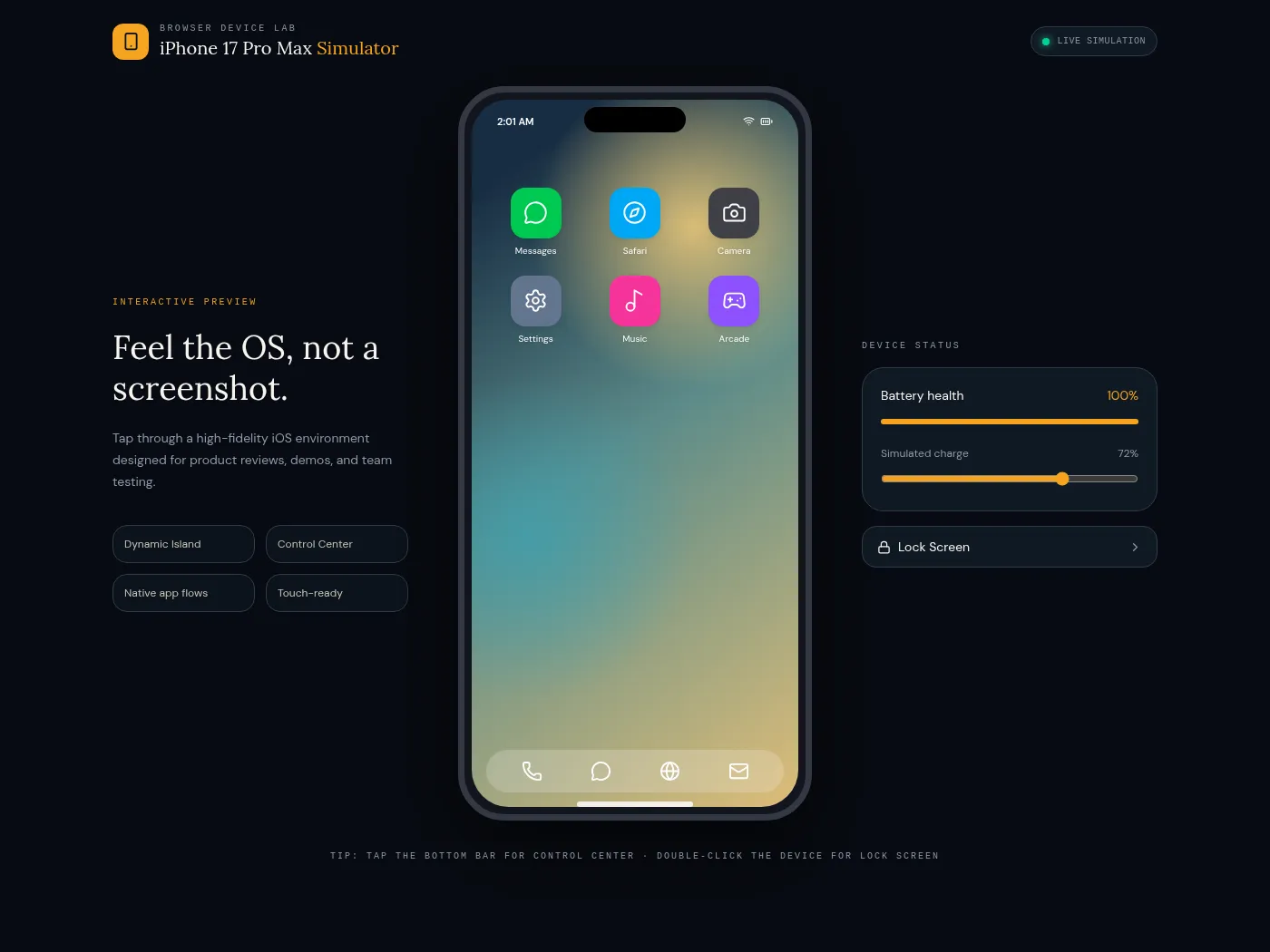 iPhone 17 Pro Max Simulator