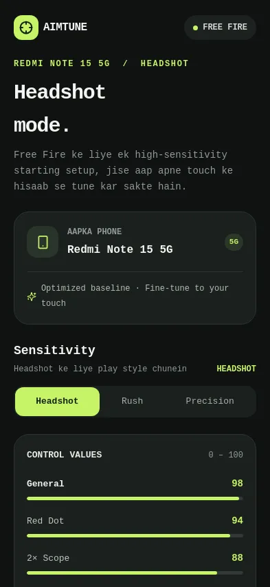 AimTune Free Fire Settings