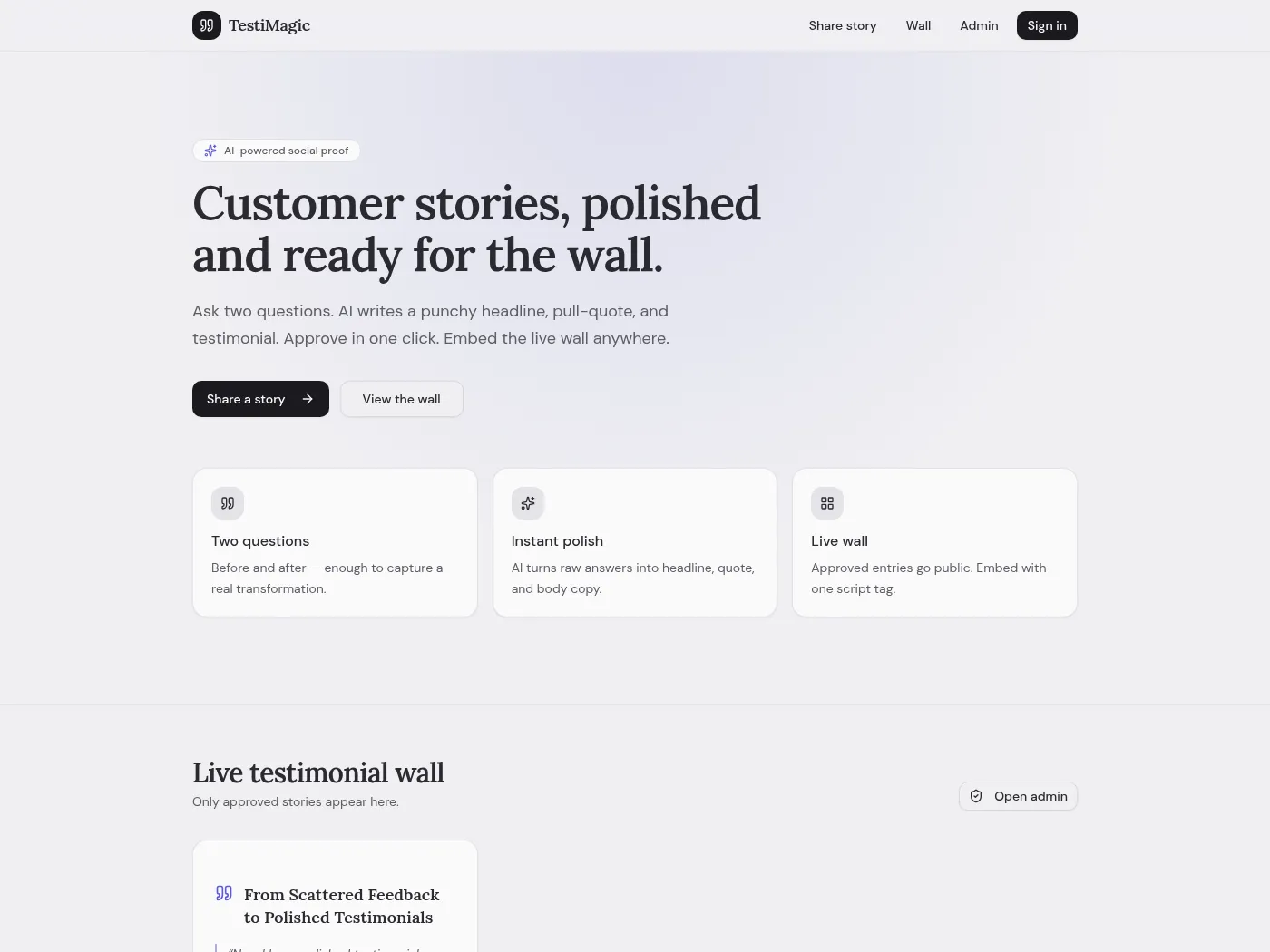 TestiMagic AI Wall