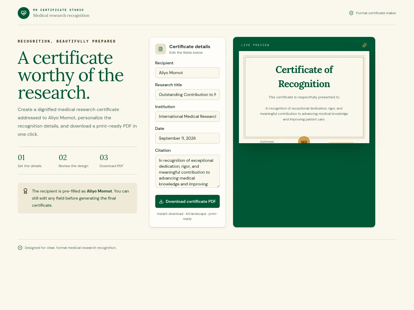 MD Certificate Generator