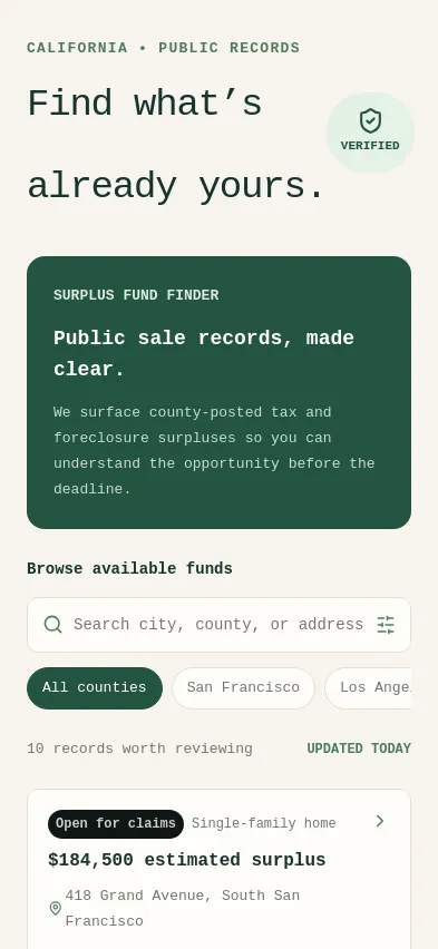 Surplus Fund Finder
