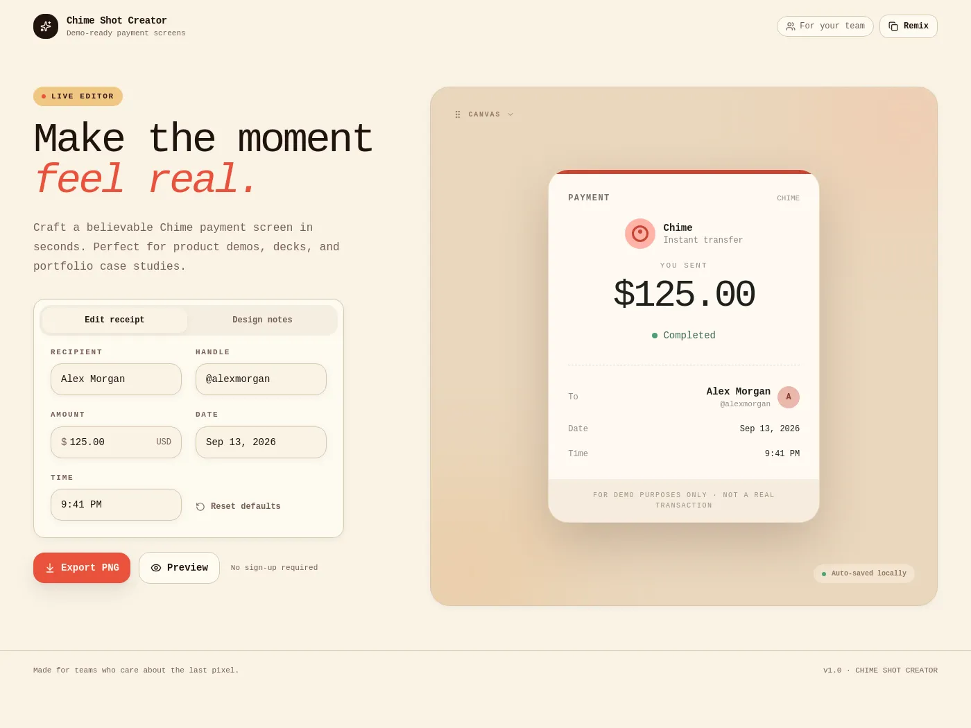 Chime Demo Screenshot Maker