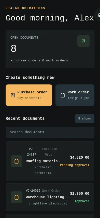 RTA360 Work PO App