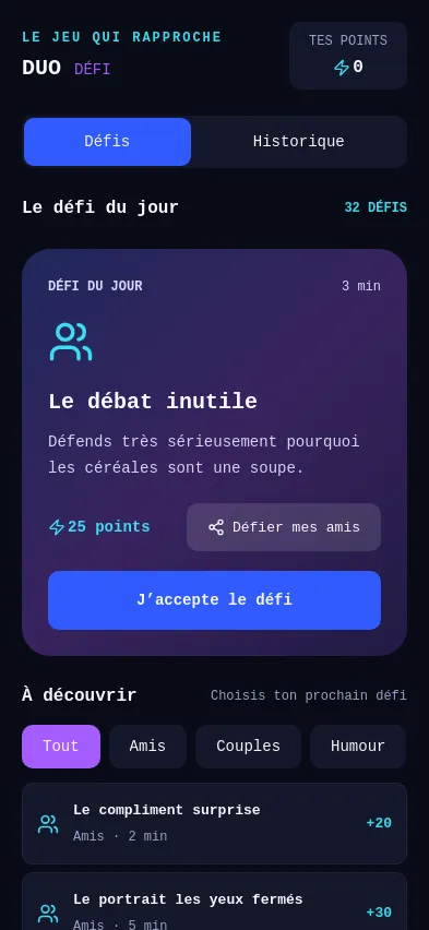 DUO DÉFI: Jeu Social Mobile
