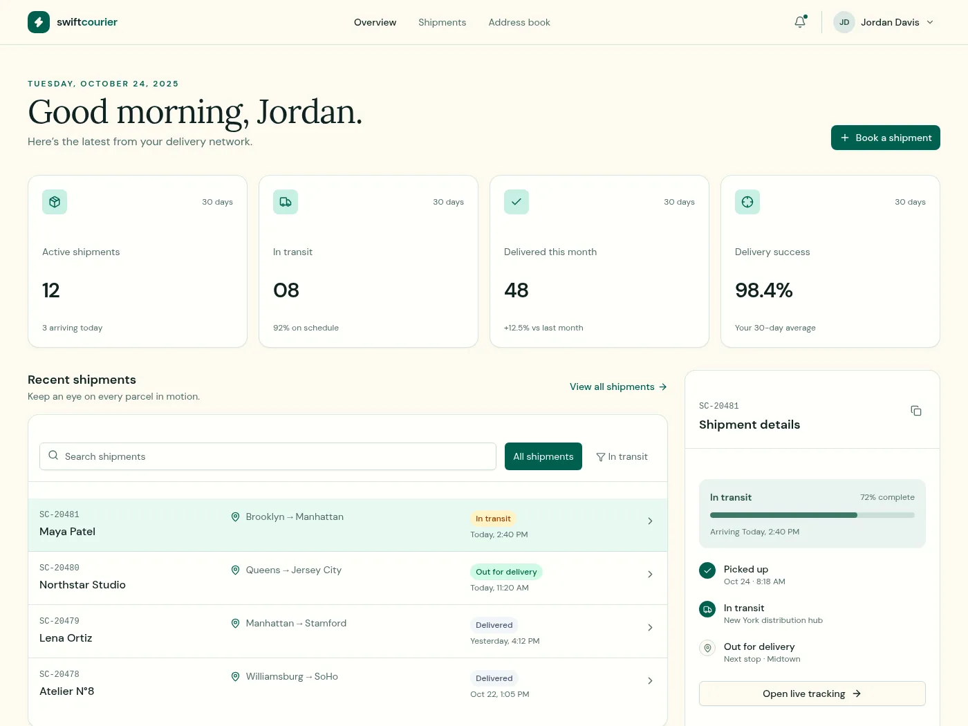 SwiftCourier Web Portal