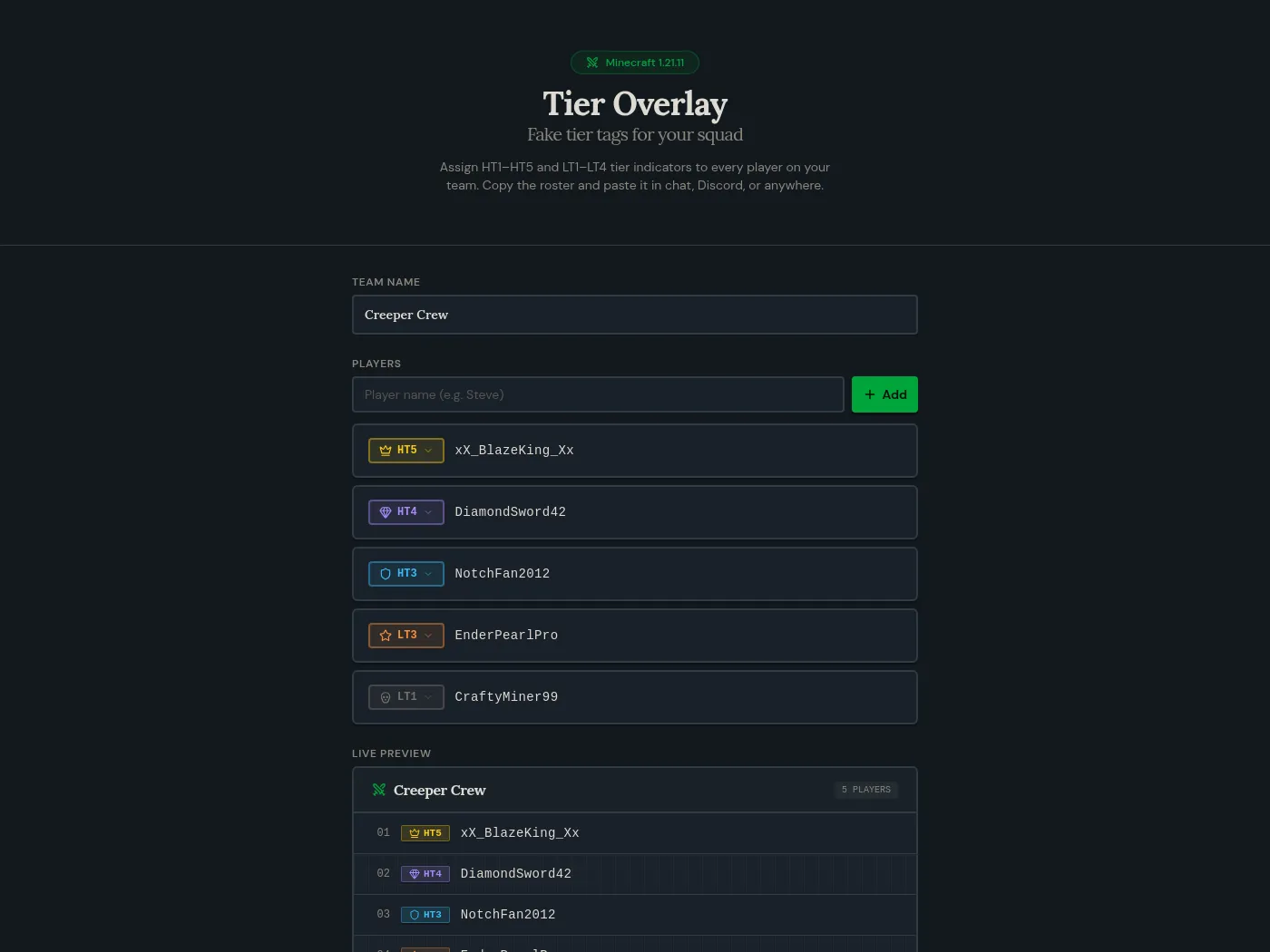 Minecraft Tier Overlay