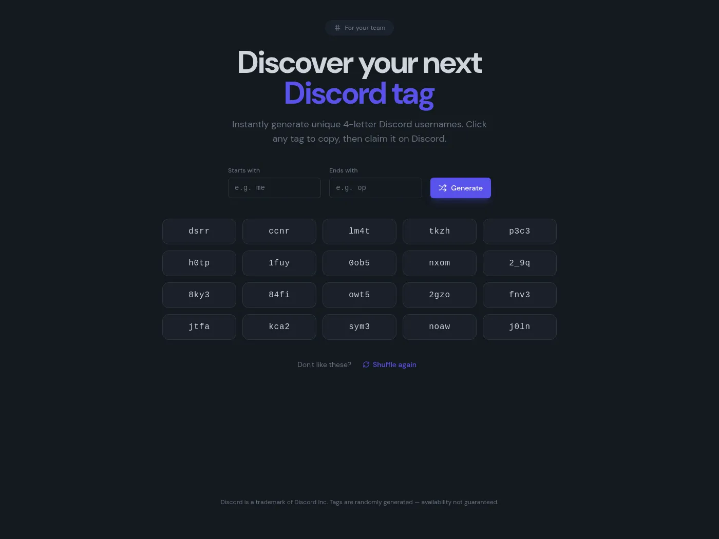 Discord Tag Generator