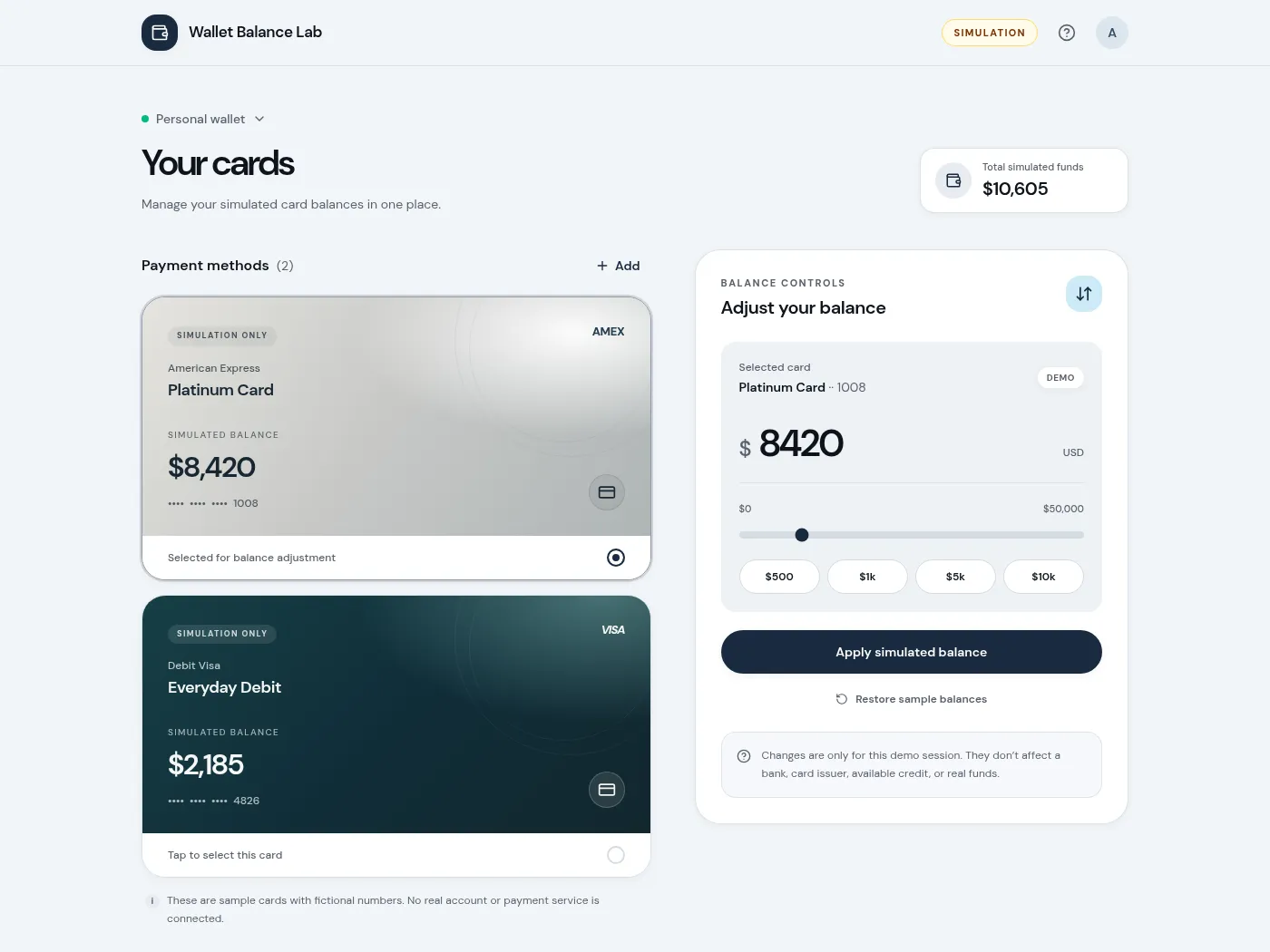 Wallet Card Simulator