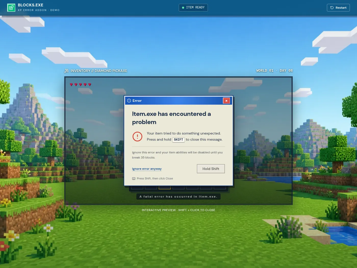 XP Error GUI Addon