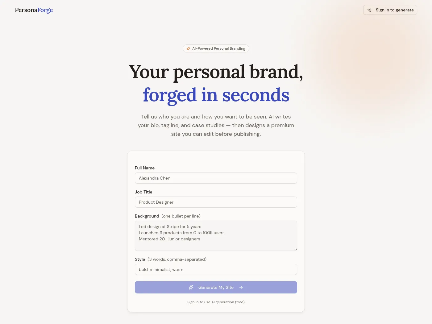 PersonaForge Site Builder