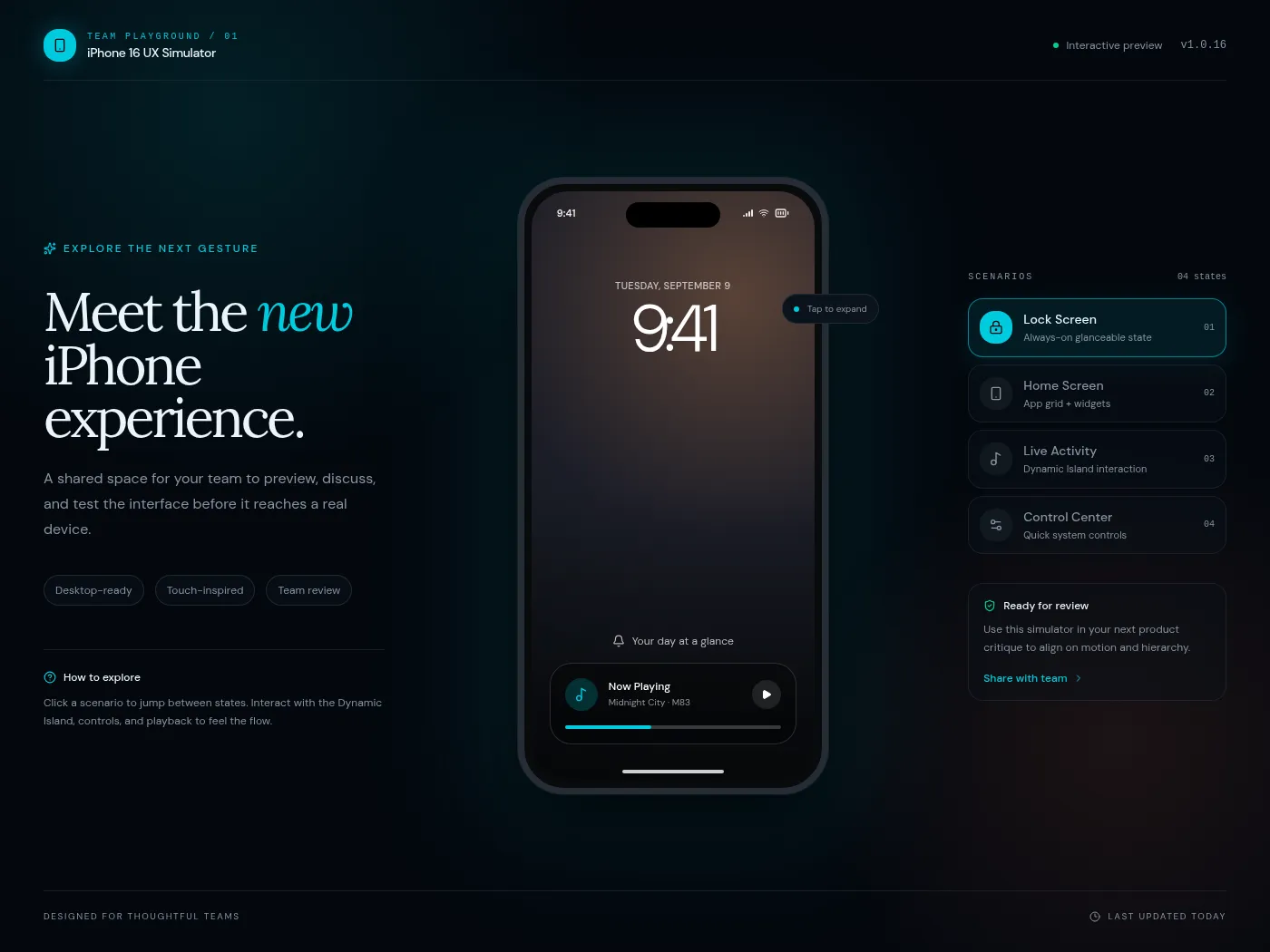 iPhone 16 UX Simulator