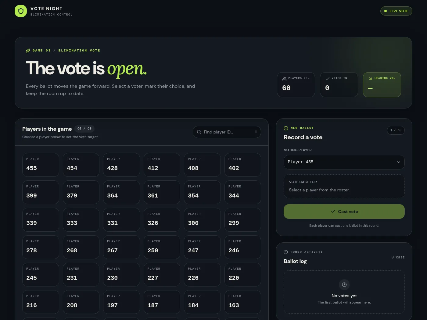 Elimination Vote Tracker