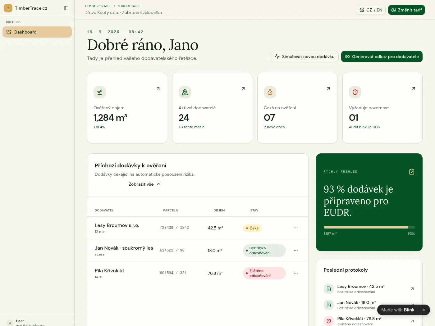TimberTrace.cz Micro-SaaS Platform