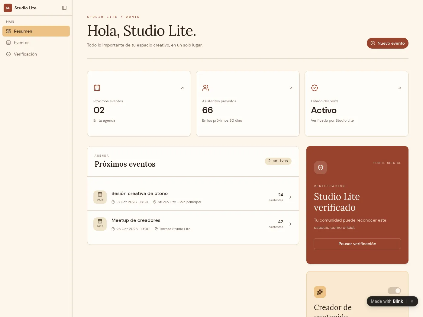 Studio Lite Admin Panel