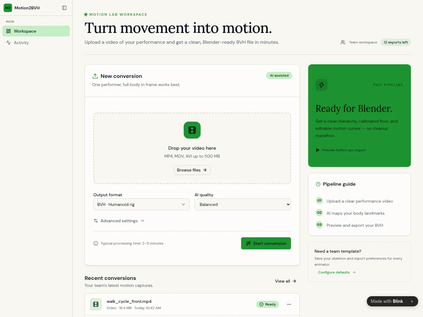Motion2BVH Convertor