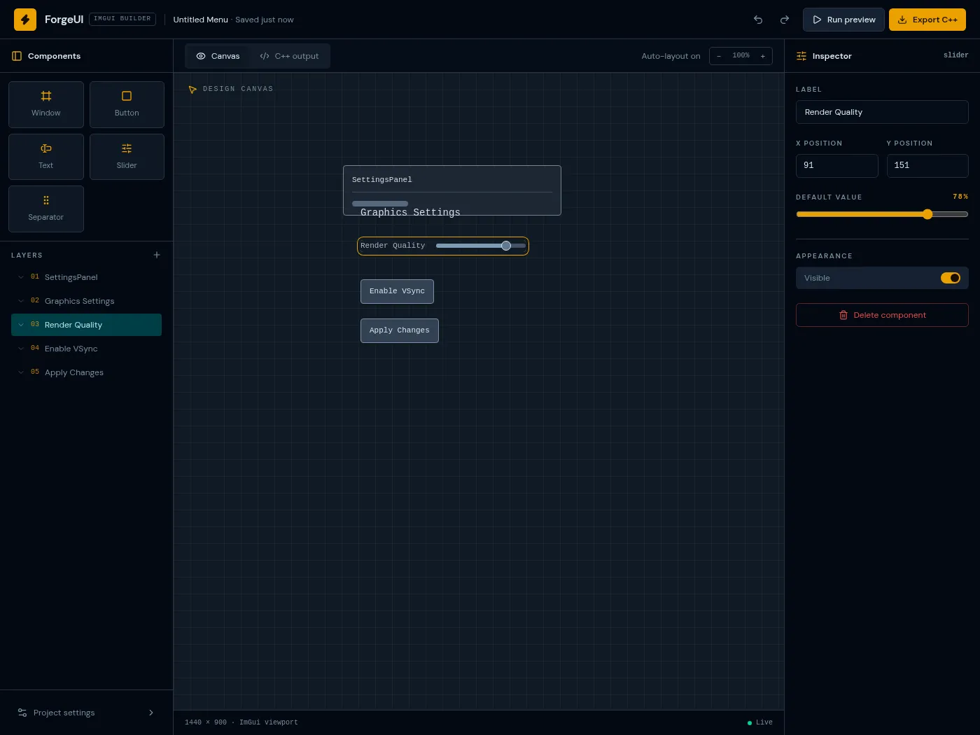 ImGui Rapid Menu Builder