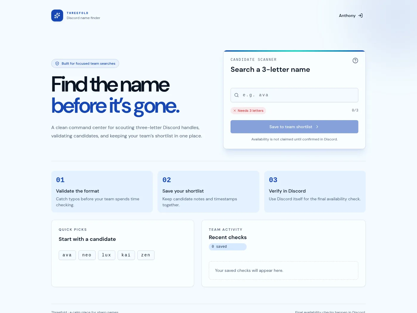 Discord 3-Letter Finder