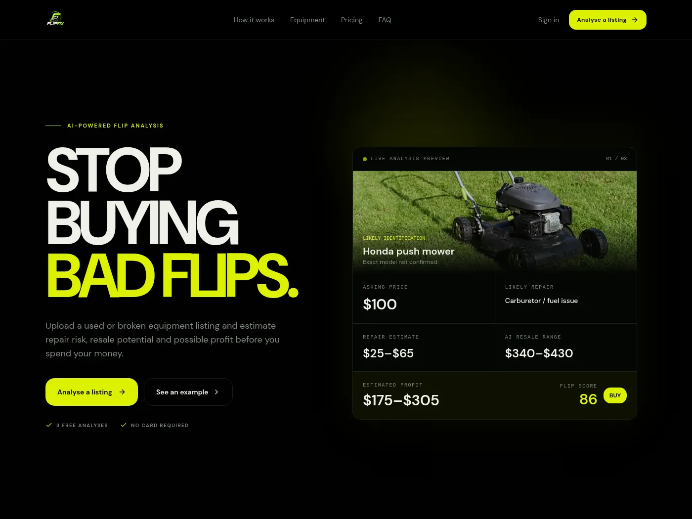 FlipFix — Equipment Flipping AI