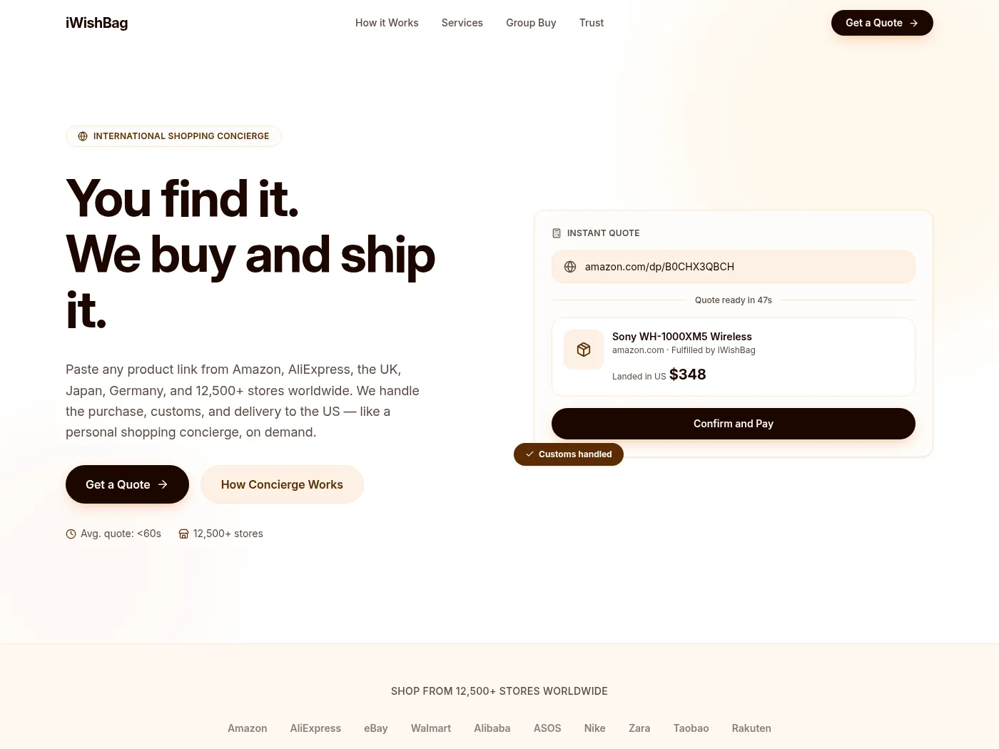 iWishBag Concierge Landing
