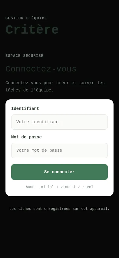 Critère Mobile App