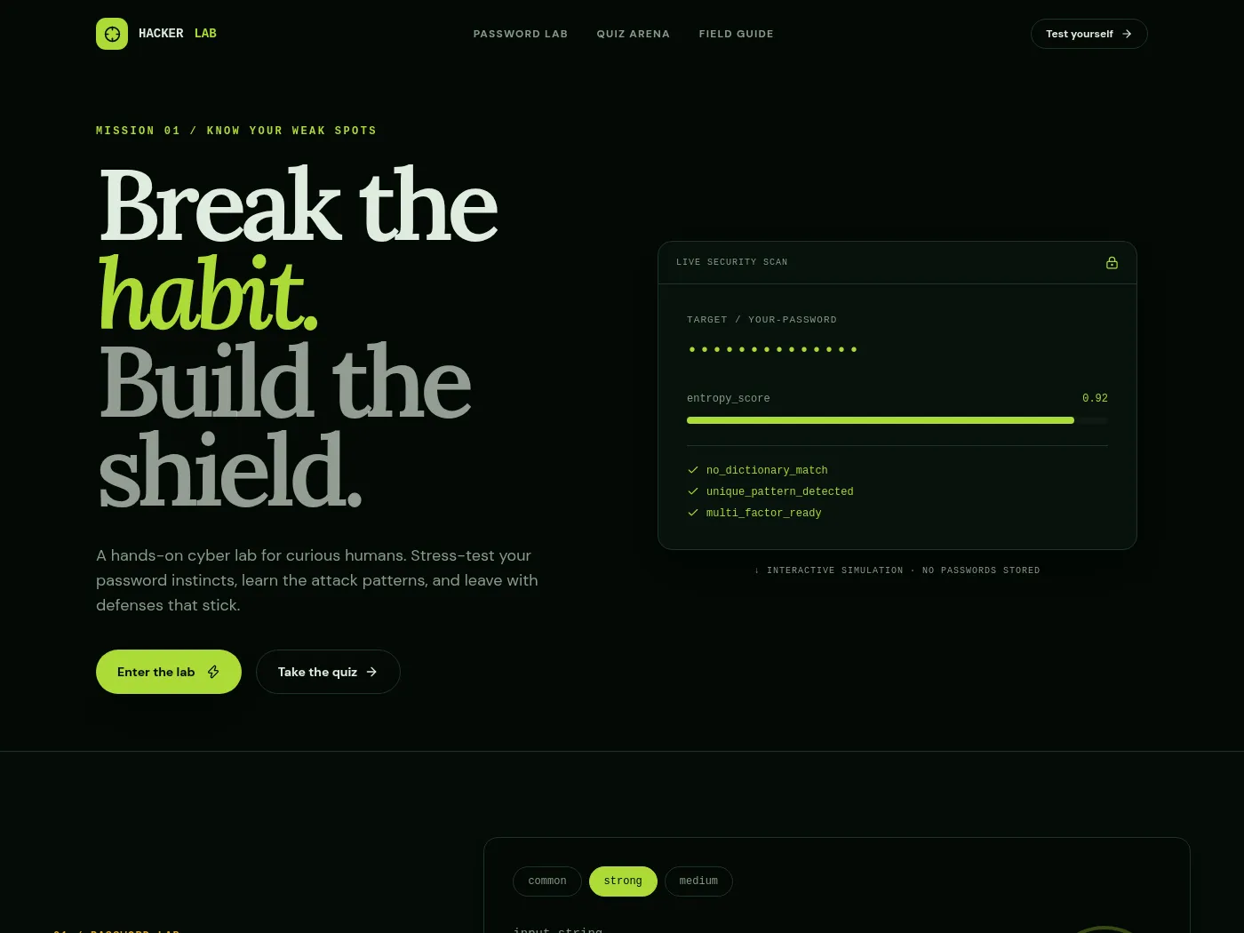 Hacker Password Quiz Lab