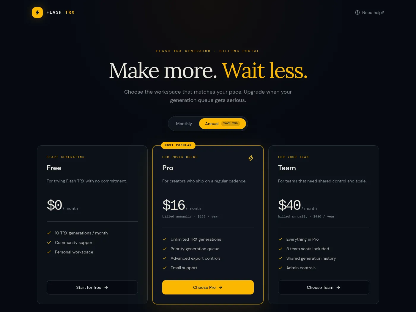 Flash TRX Billing Portal