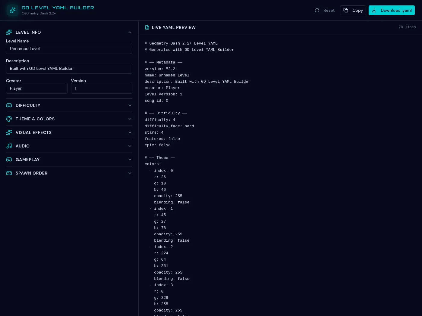GD Level YAML Builder