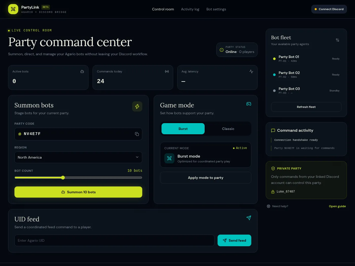 Agario Discord Bot Bridge