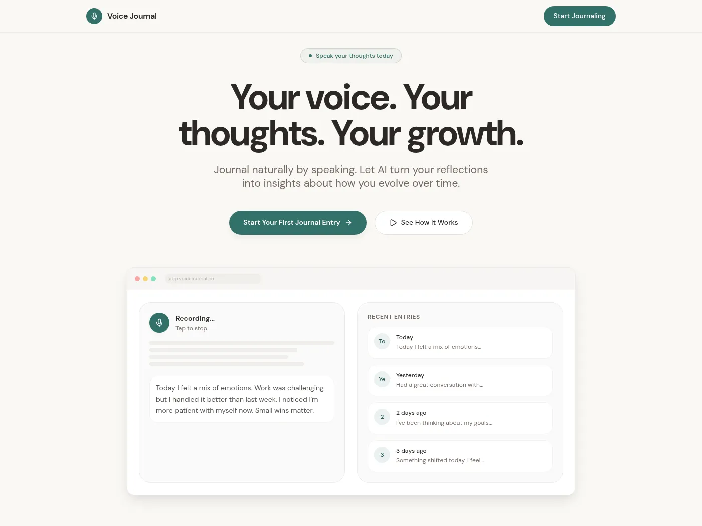 Voice Journal Landing