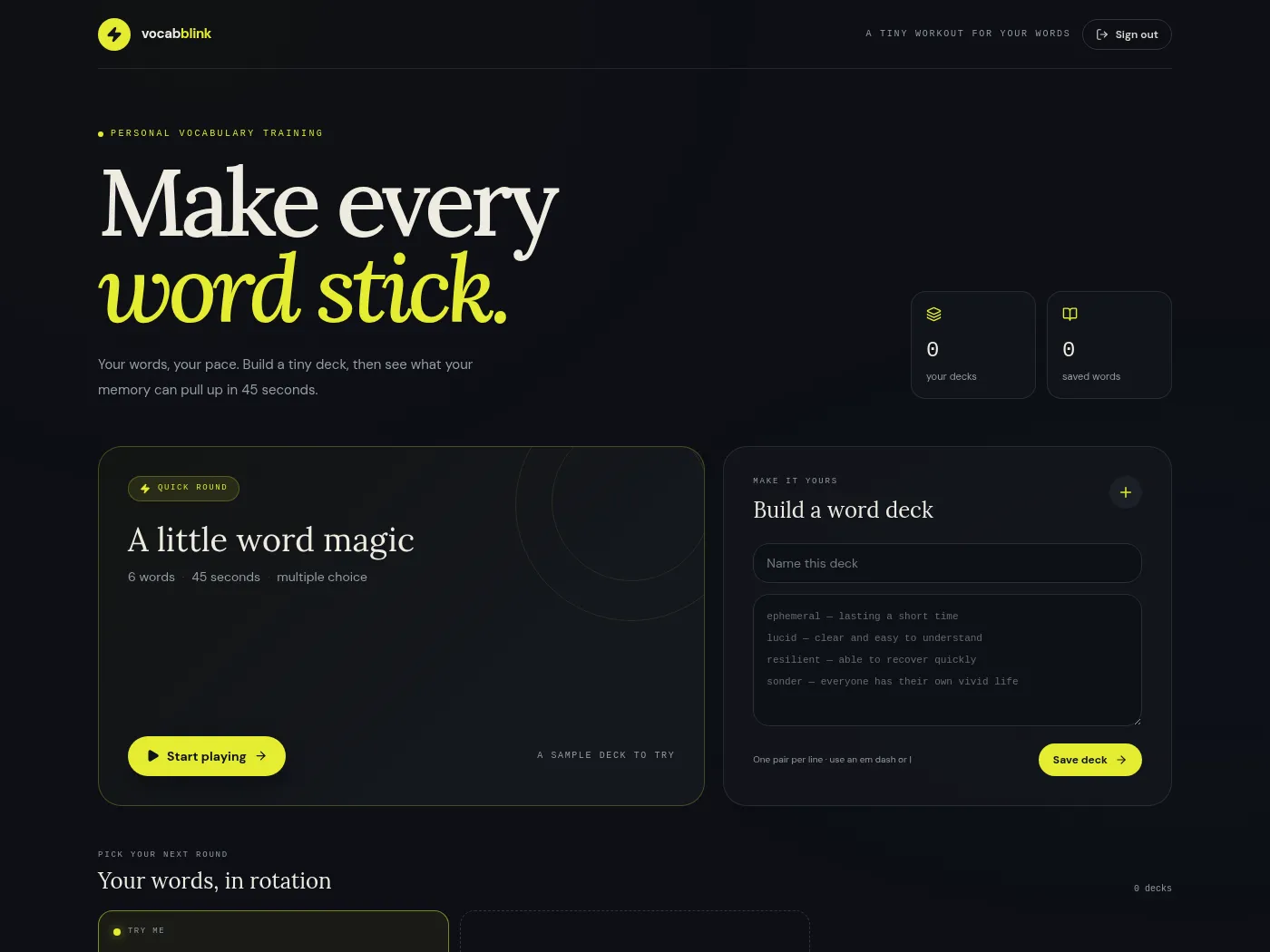 Vocab Blink Game