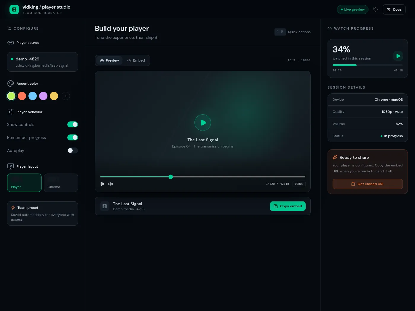 Vidking Player Configurator