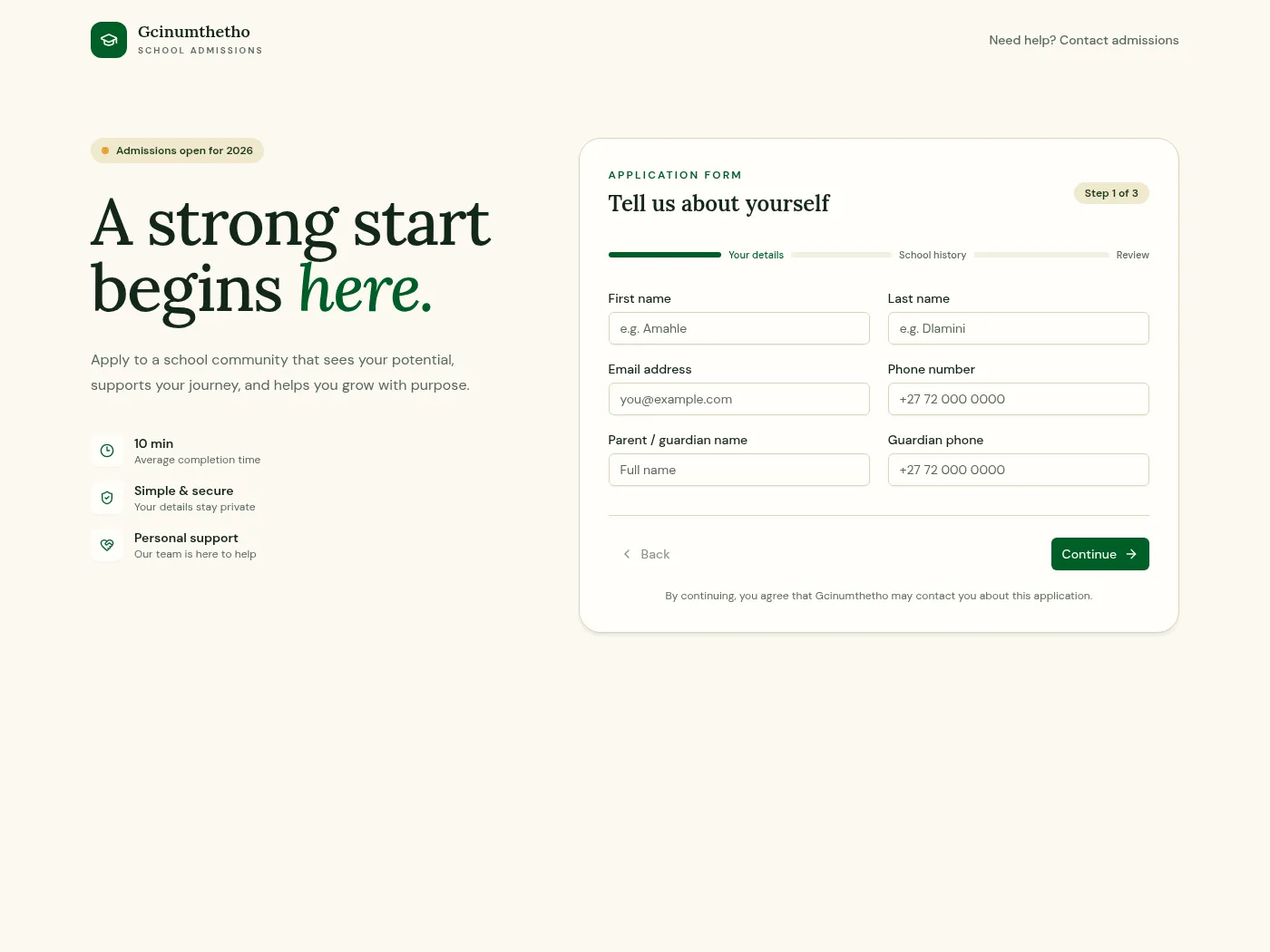 Gcinumthetho Admission Portal