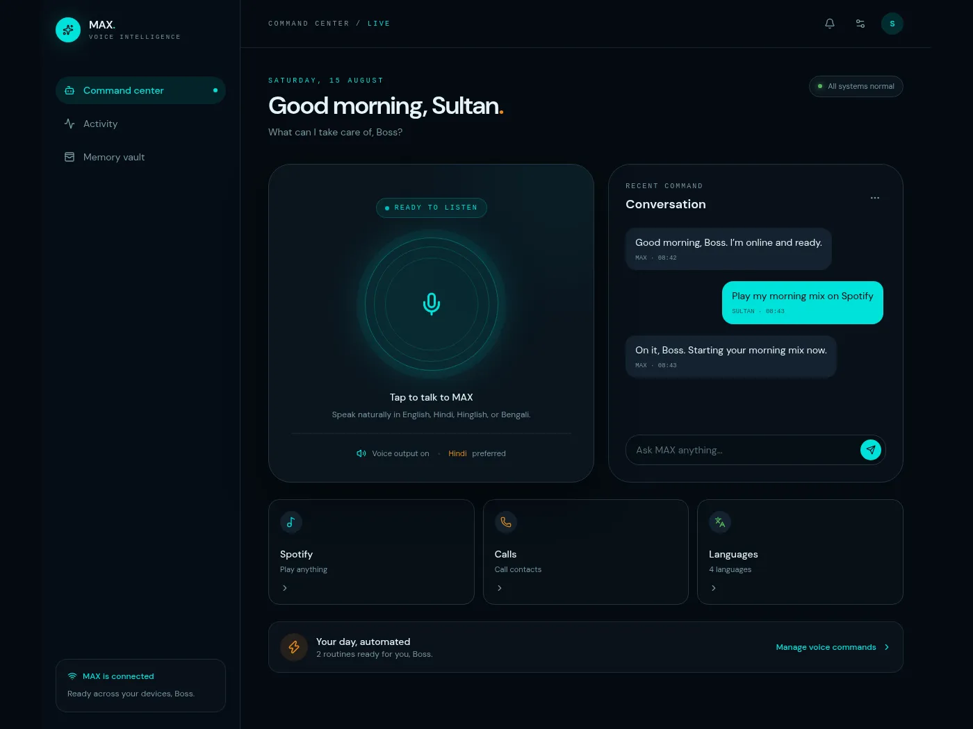 MAX: Voice AI for Sultan