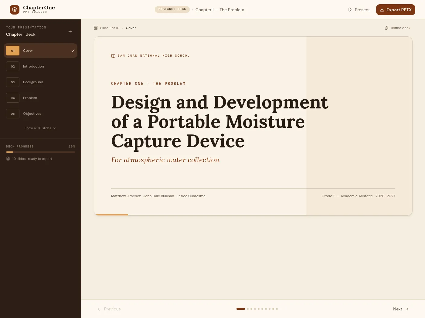 ChapterOne PPT Builder