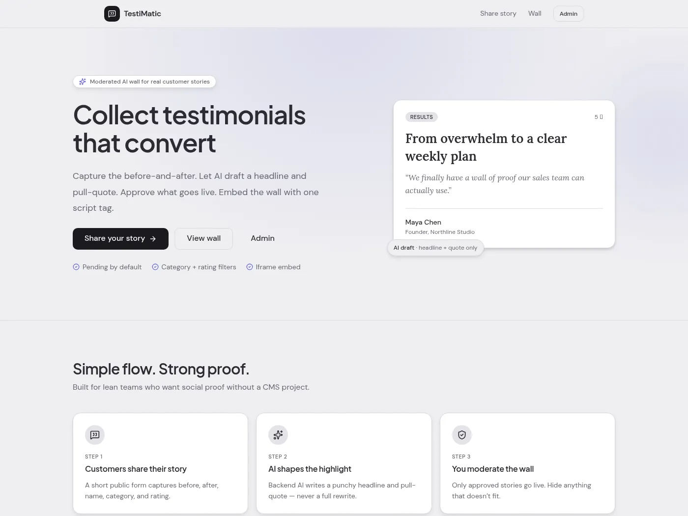 TestiMatic AI Wall