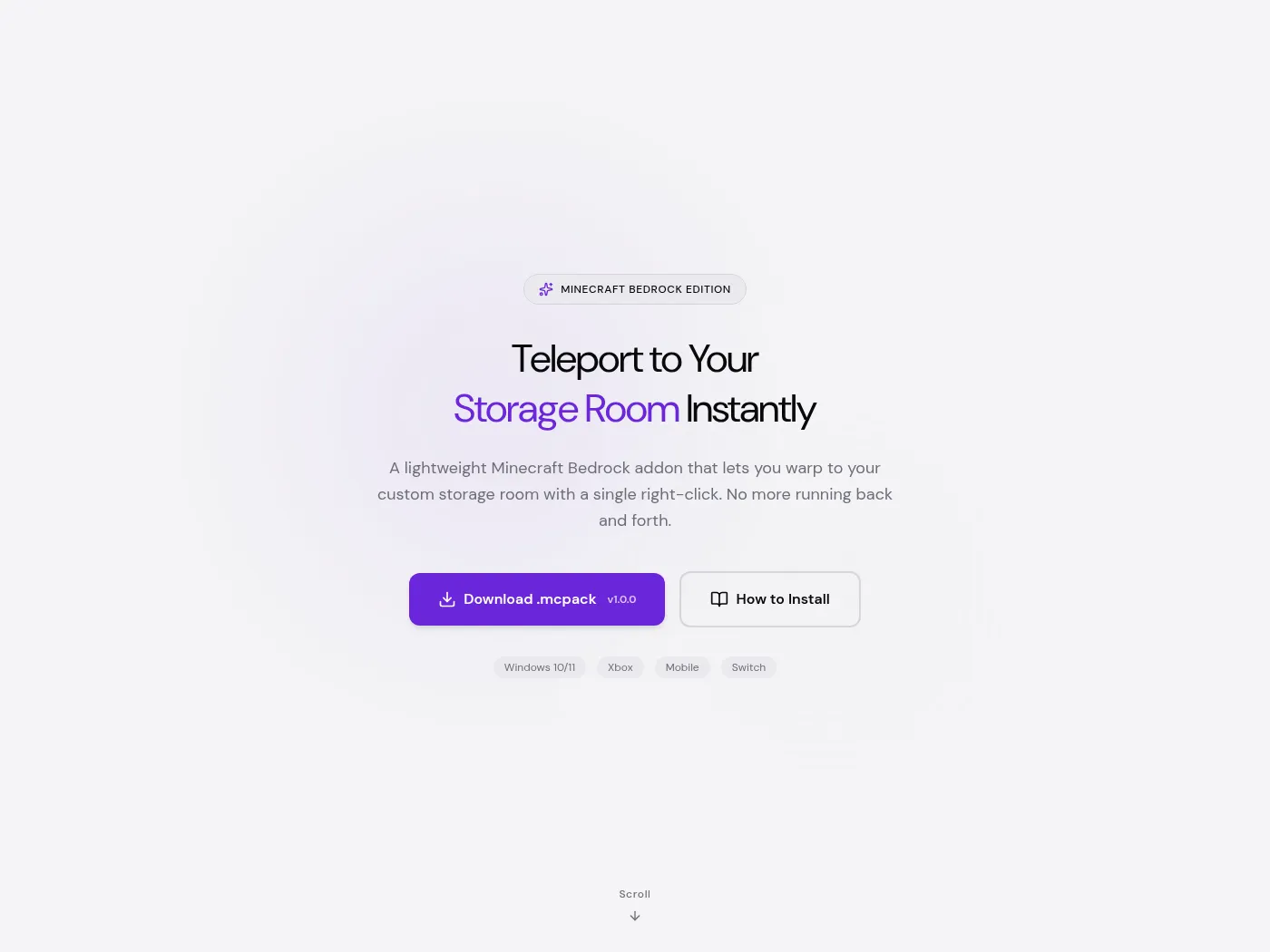 Bedrock Teleport Storage Mod