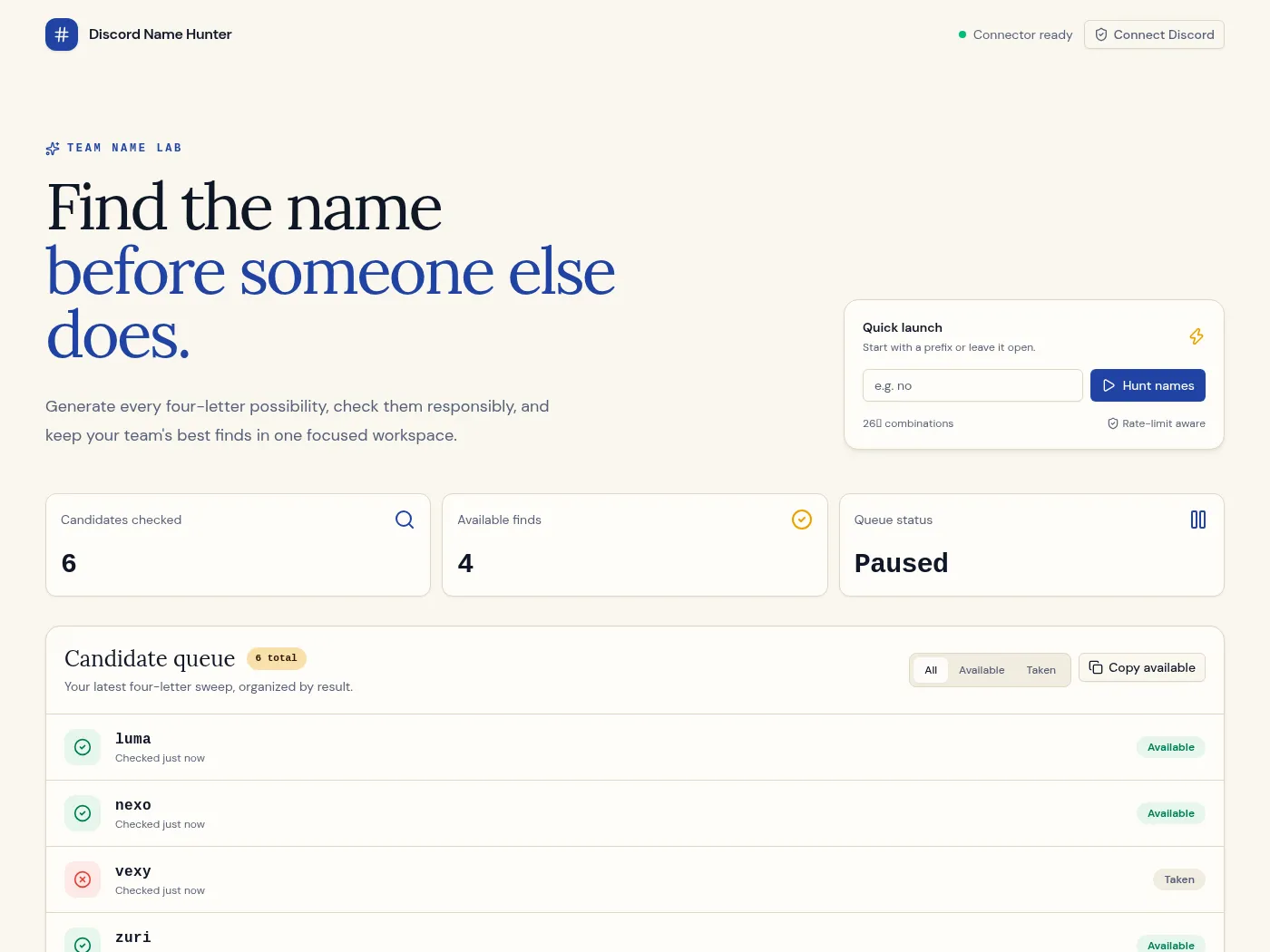 Discord Name Hunter