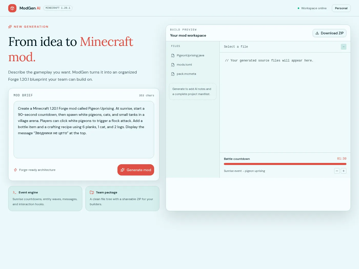 Minecraft ModGen AI